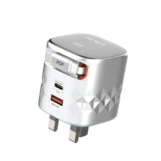 PAWA Dual Port | TYPE-C RETRACTABLE CABLE GaN Charger 50W - Black and