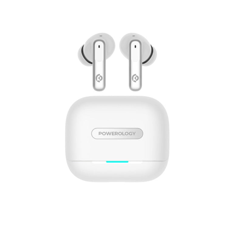 Powerology 6 Mic Hybrid ANC + ENC True Wireless Buds - White [O] - سما